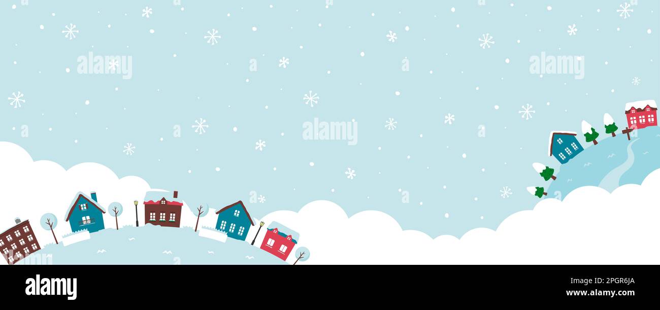 Fantasy planet web banner illustration in winter landscape (with space ...