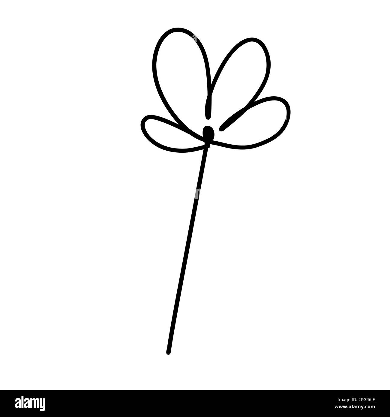 Flower in outline doodle flat style for coloring. Simple floral element ...