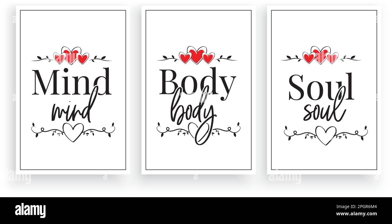 Mind, Body, Soul, vector. Scandinavian art design. Wording design ...