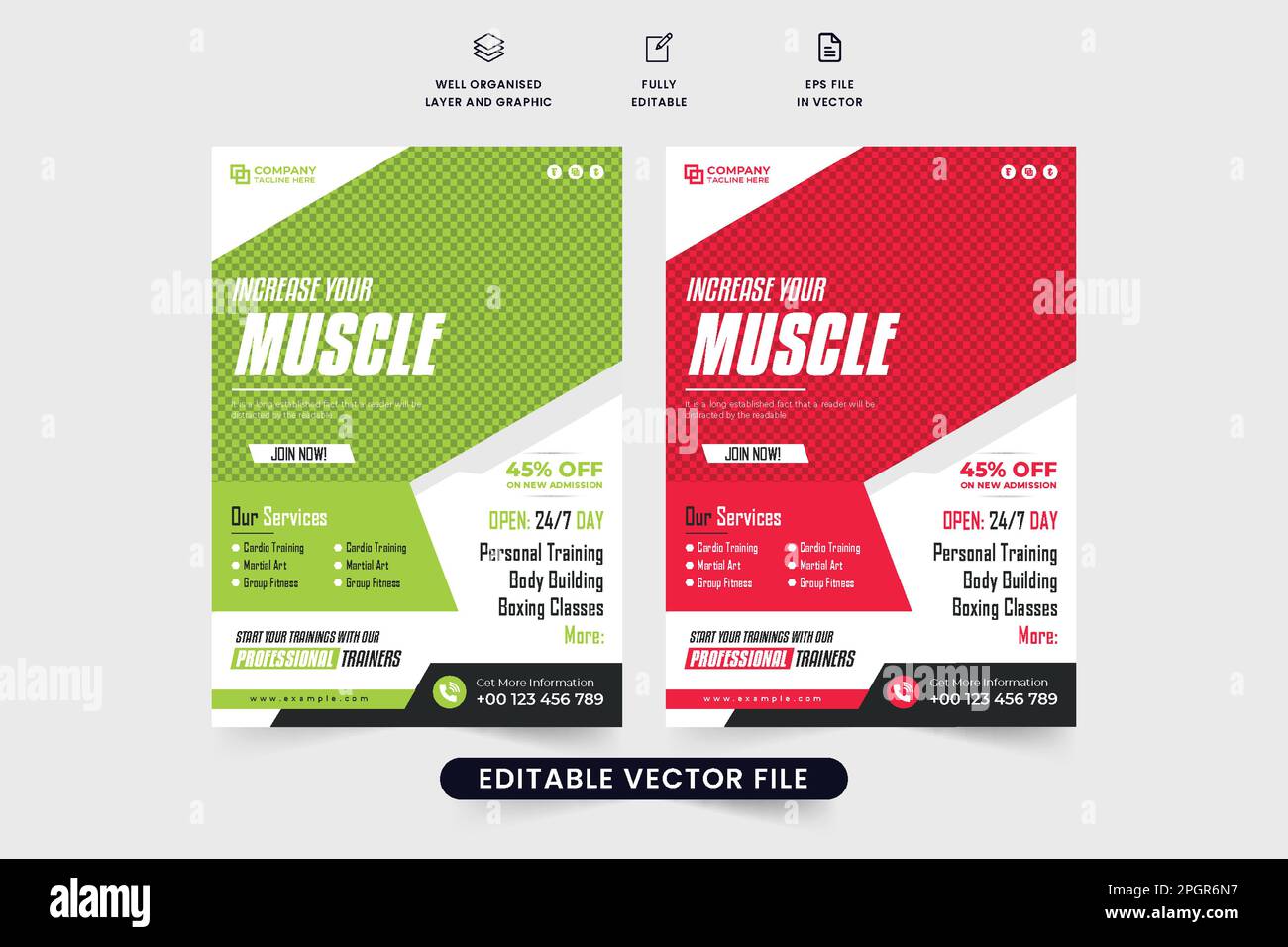 Bodybuilding and fitness training service advertisement flyer template ...