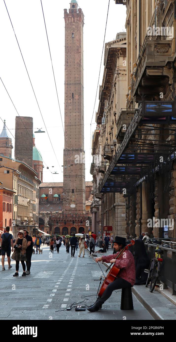 Street performer, playing cello in the historic downtown district of ...