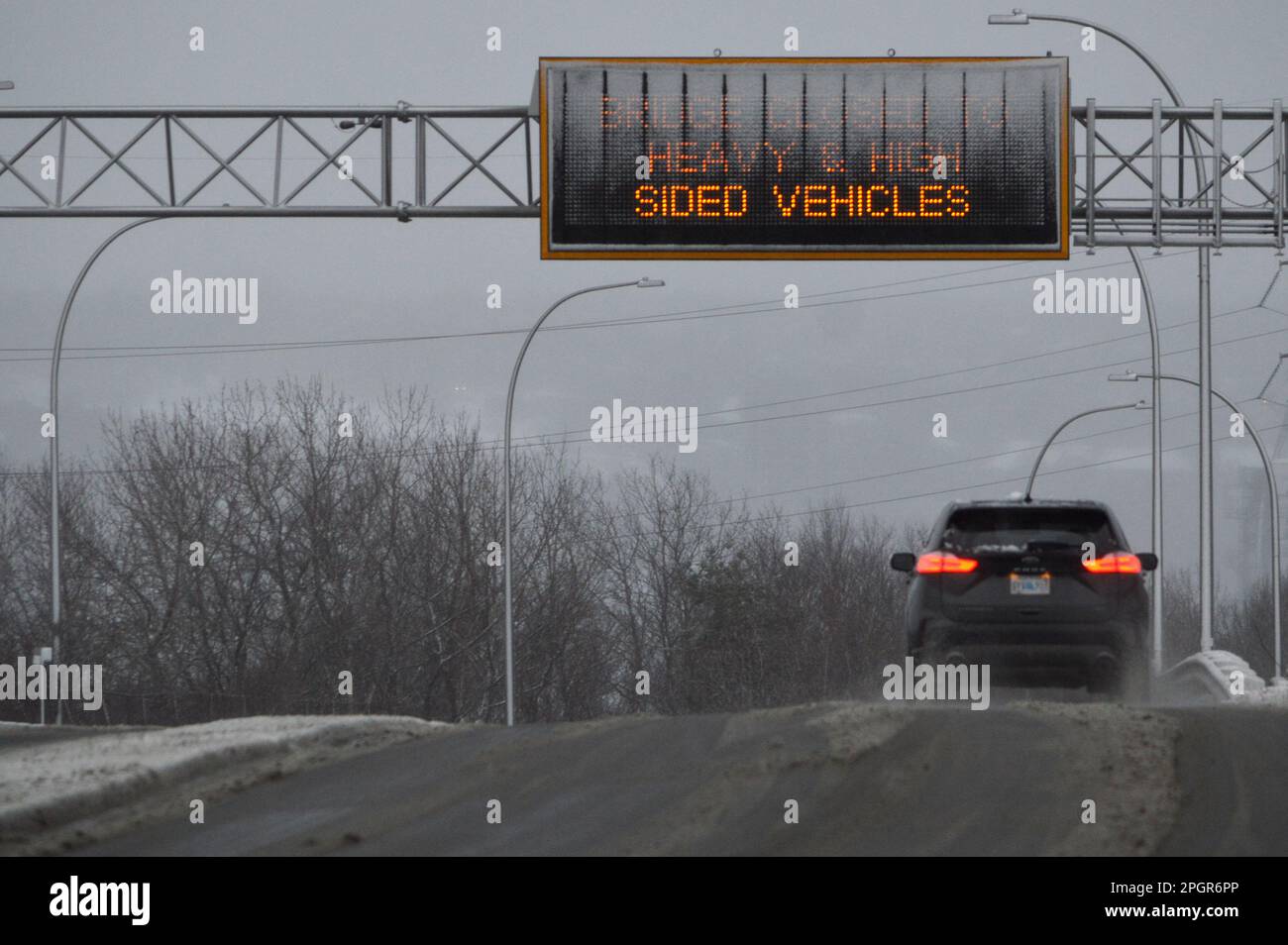 Snow-covered variable message sign on Massachusetts Avenue in Halifax ...