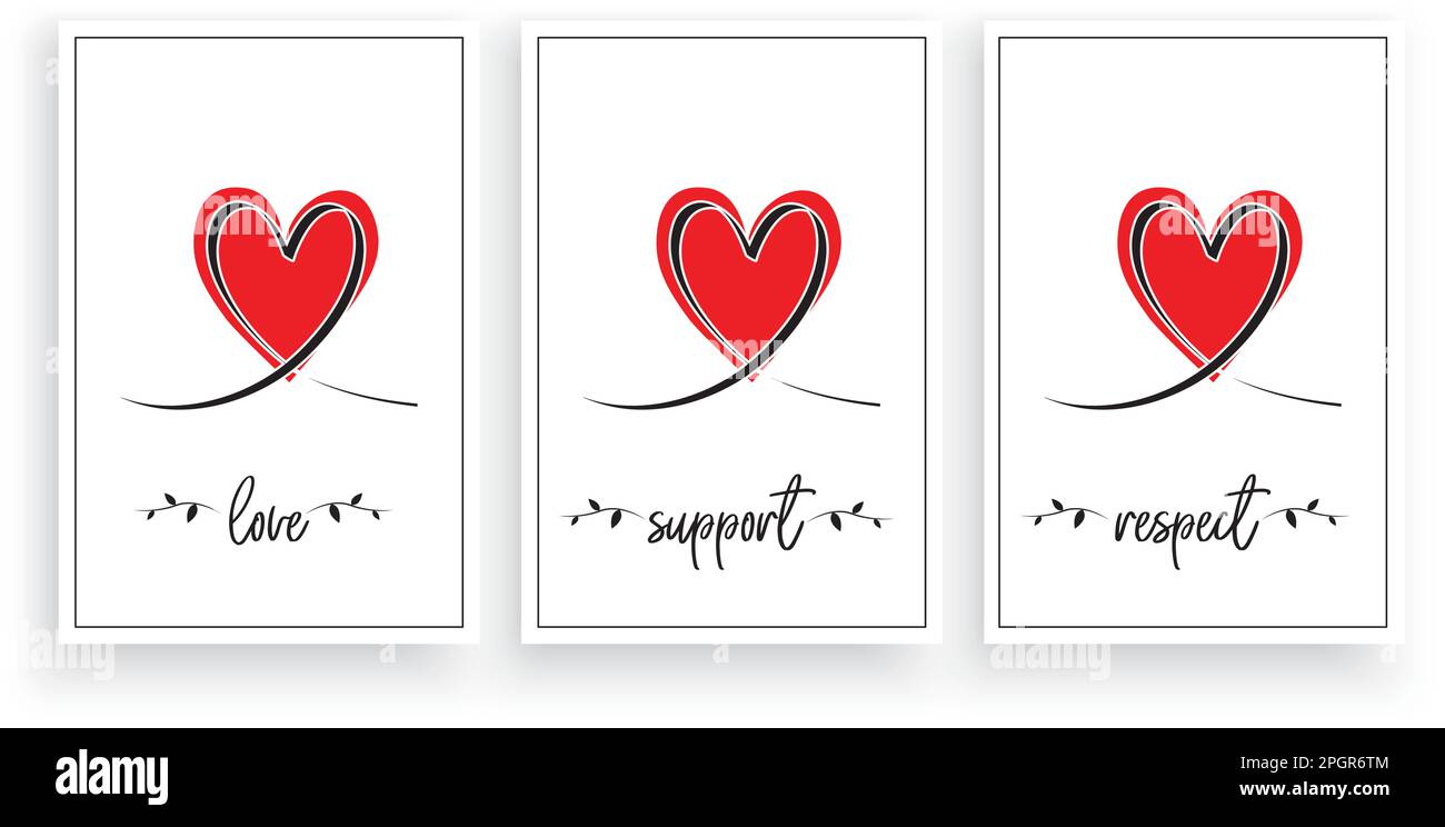 Love, support, respect, vector. Positive thinking, affirmation. Three ...