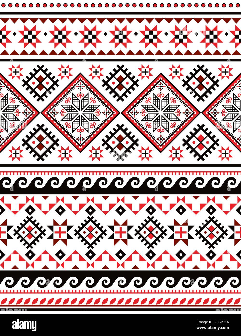 Ukrainian Hutsul Pysanky vector seamless pattern with waves, stars and ...