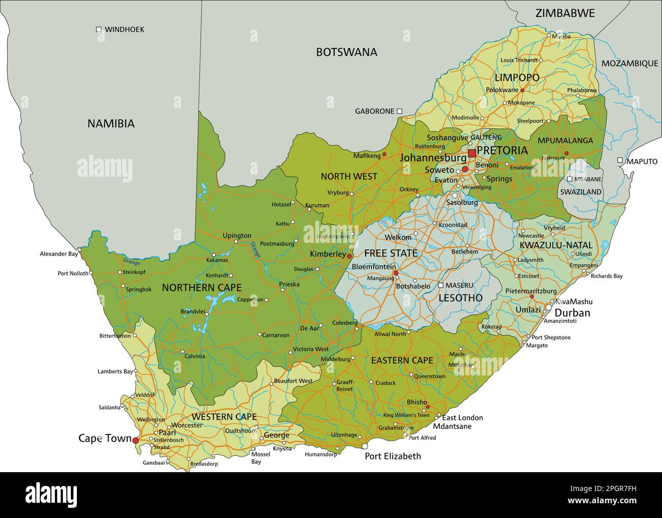 Highly detailed editable political map with separated layers. South ...