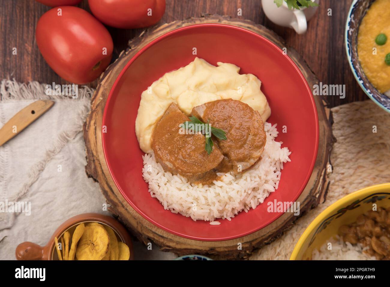 Peruvian food buffet table asado con peru beef stew with mashed ...