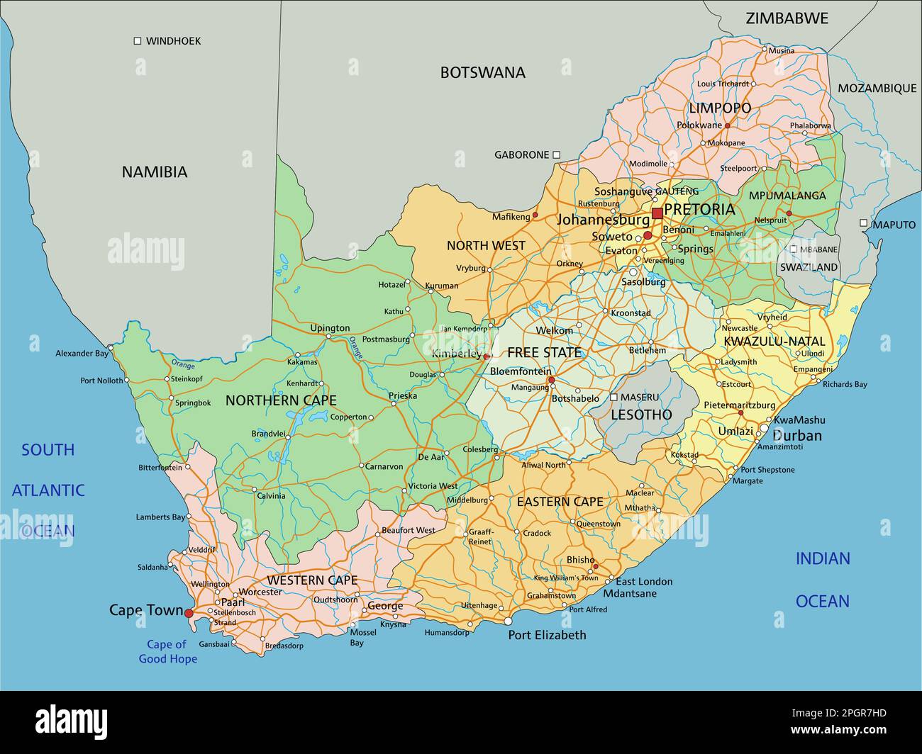 South Africa - Highly detailed editable political map with labeling ...