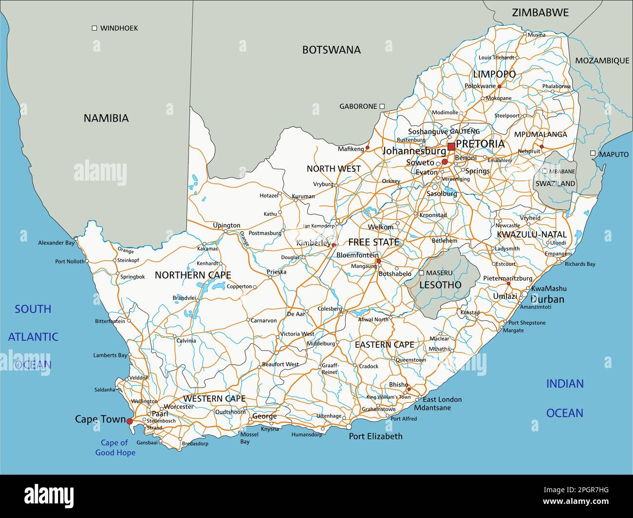 High detailed South Africa road map with labeling Stock Vector Image ...