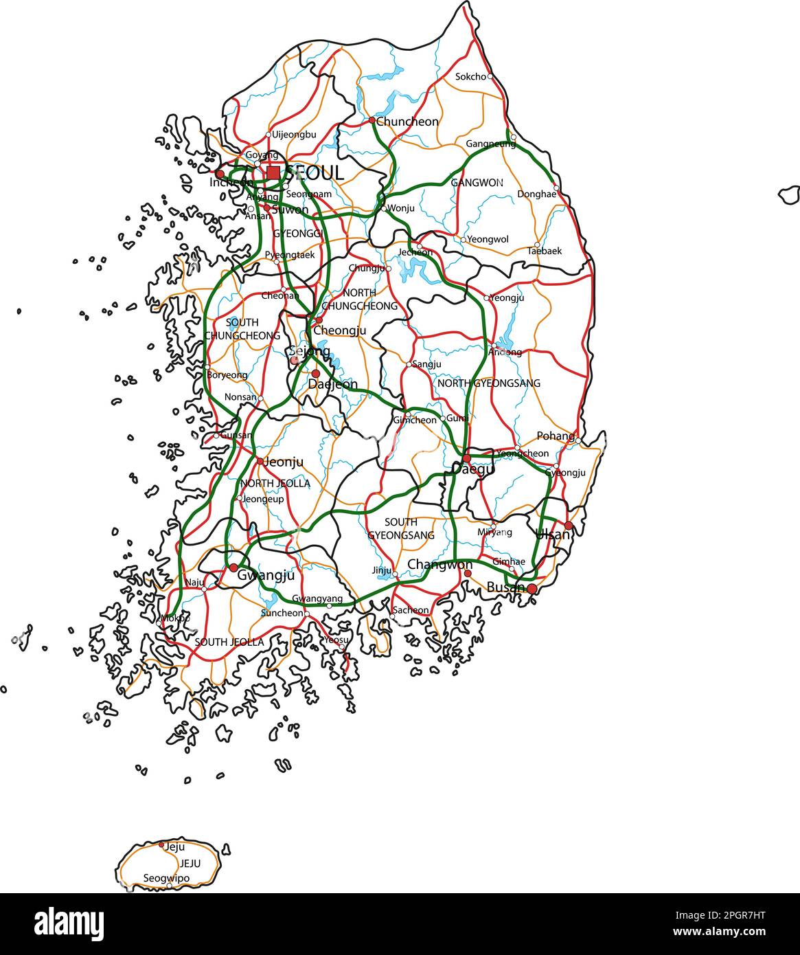 South Korea road and highway map. Vector illustration Stock Vector ...