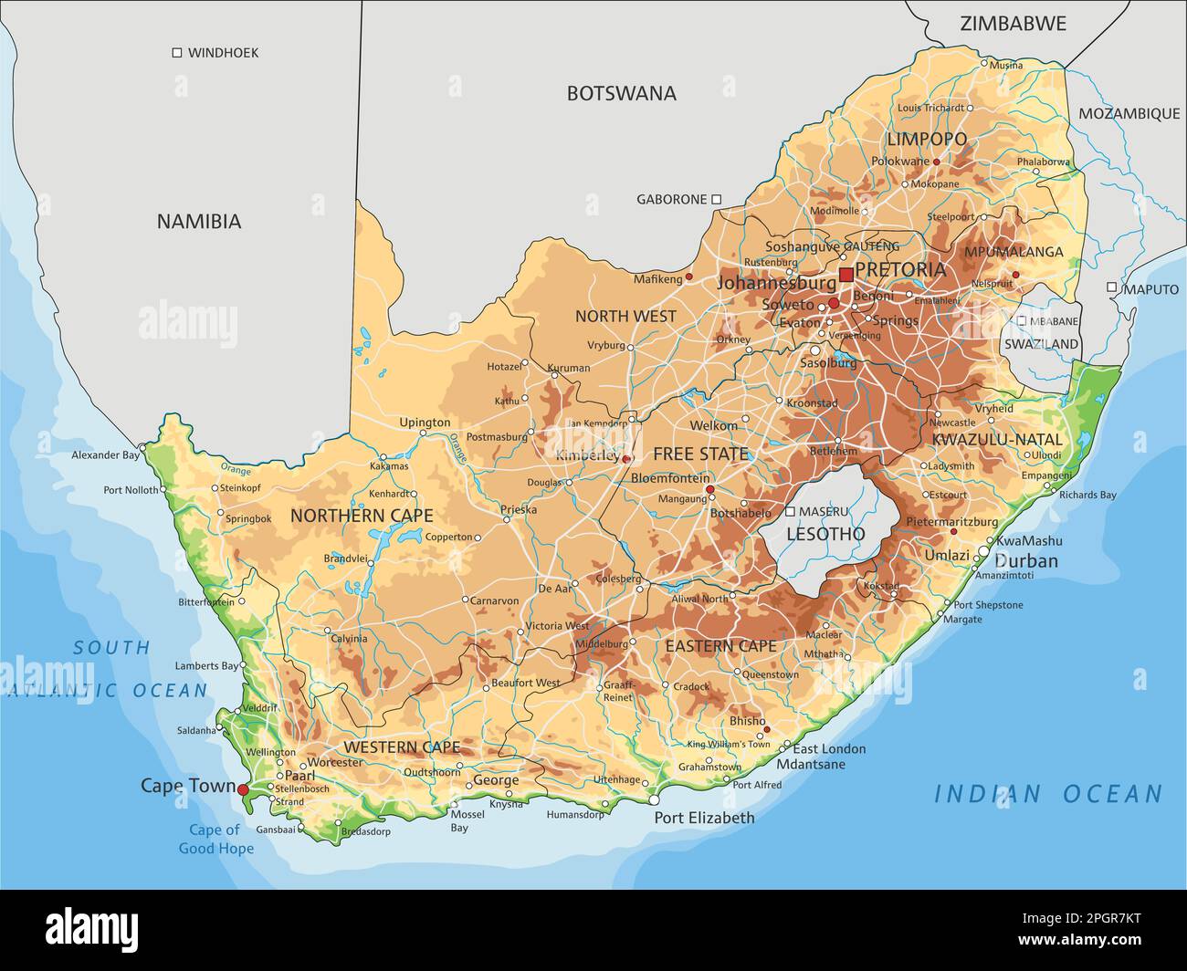 Physical Map Of Cape Town South Africa Cape Town Map Poster, Cape Town