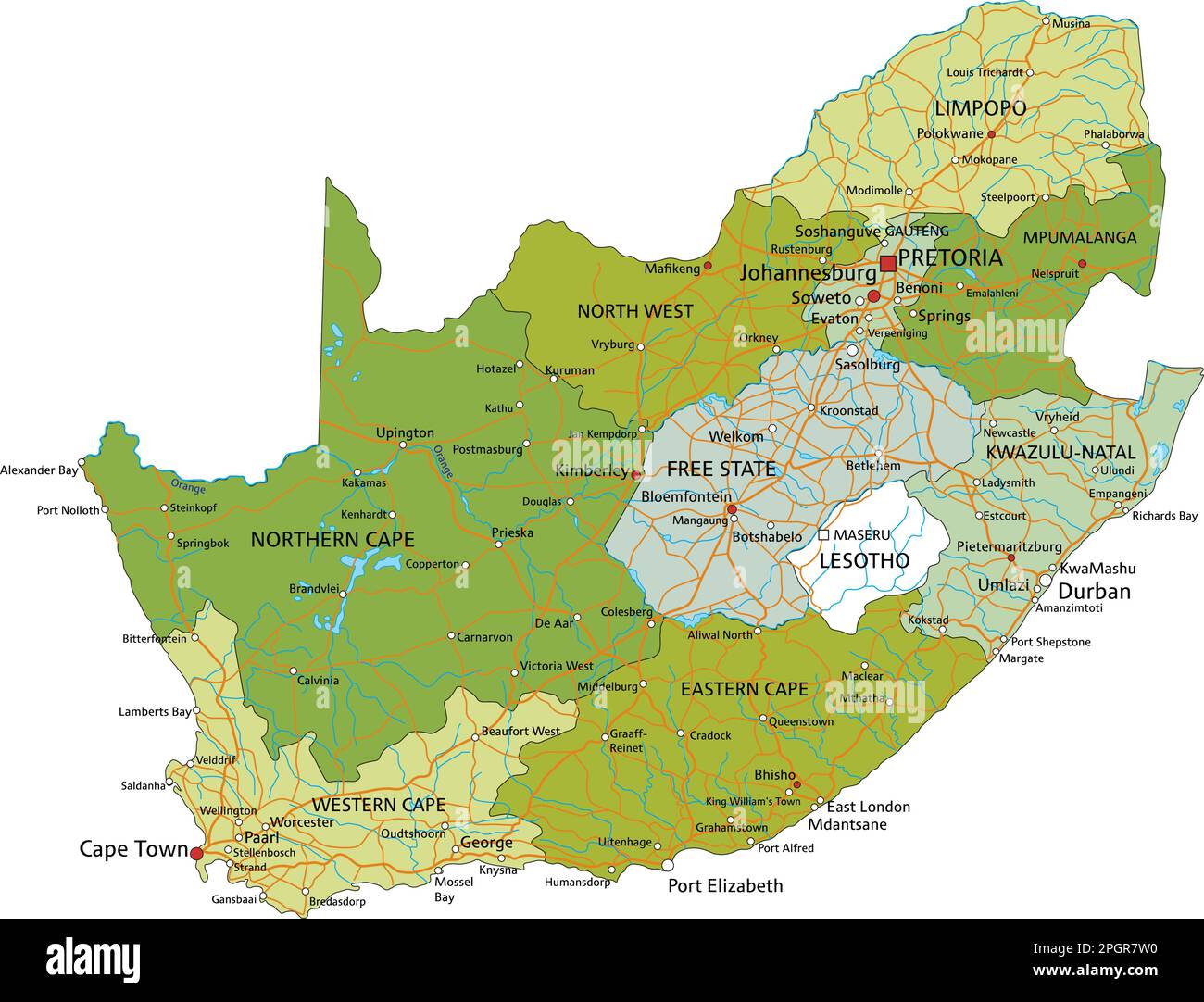 Highly detailed editable political map with separated layers. South ...