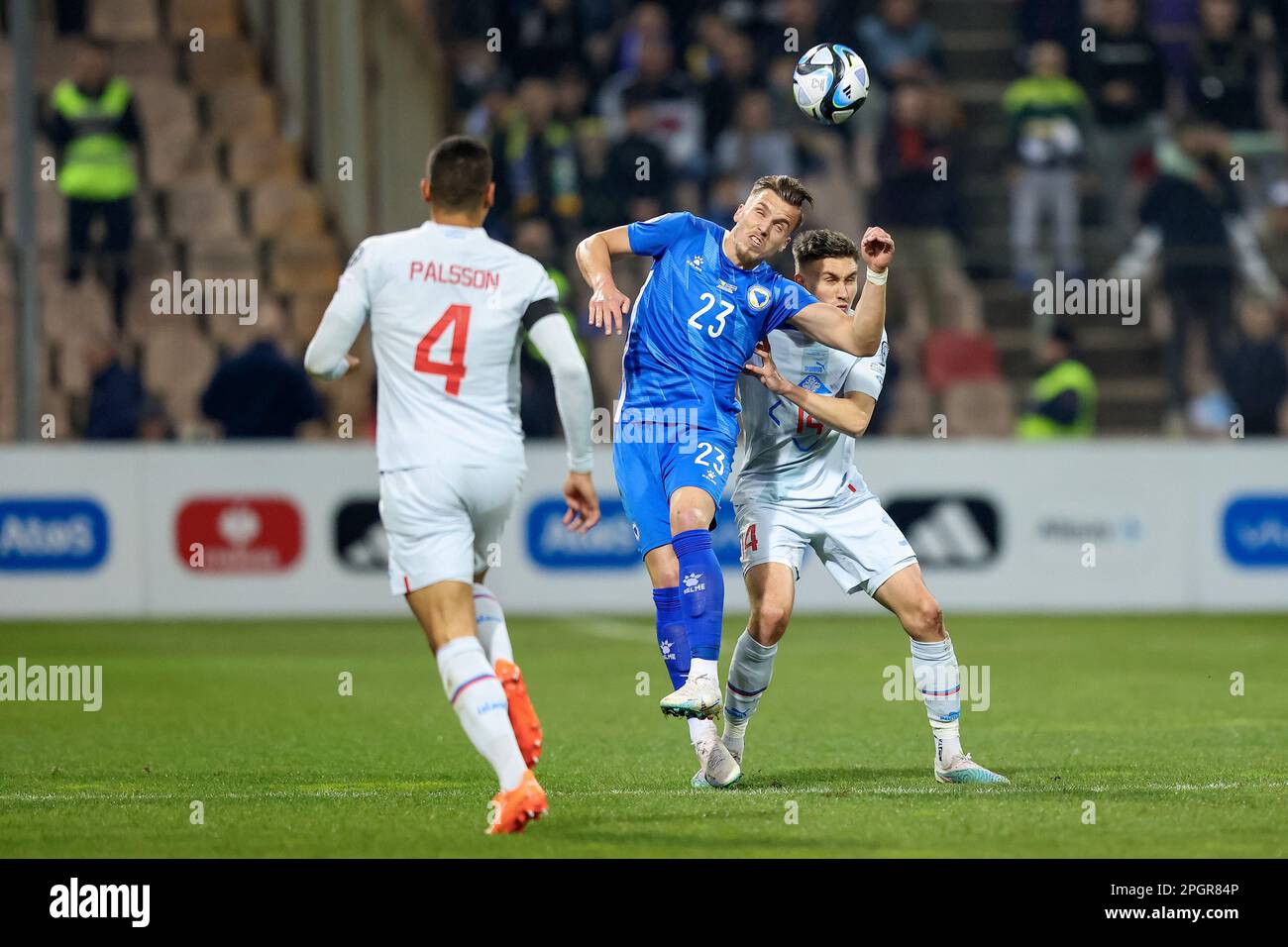 ZENICA, BOSNIA AND HERZEGOVINA - MARCH 23: Ermedin Demirovic of Bosnia ...