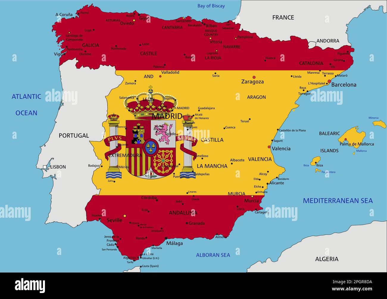 Spain highly detailed political map with national flag isolated on ...