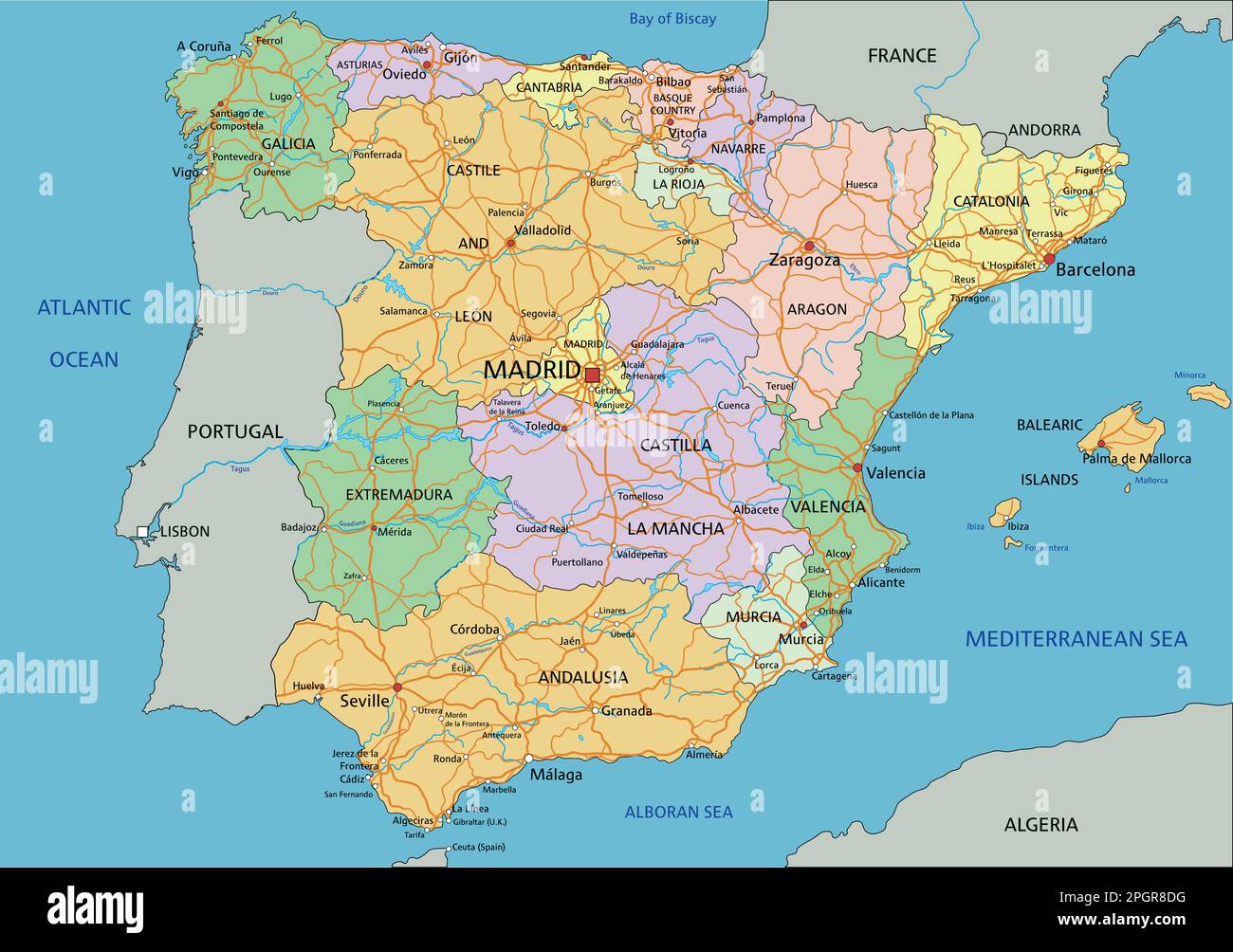 Spain - Highly detailed editable political map with labeling Stock ...