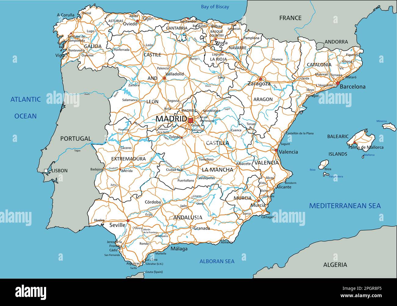 High detailed Spain road map with labeling Stock Vector Image & Art - Alamy