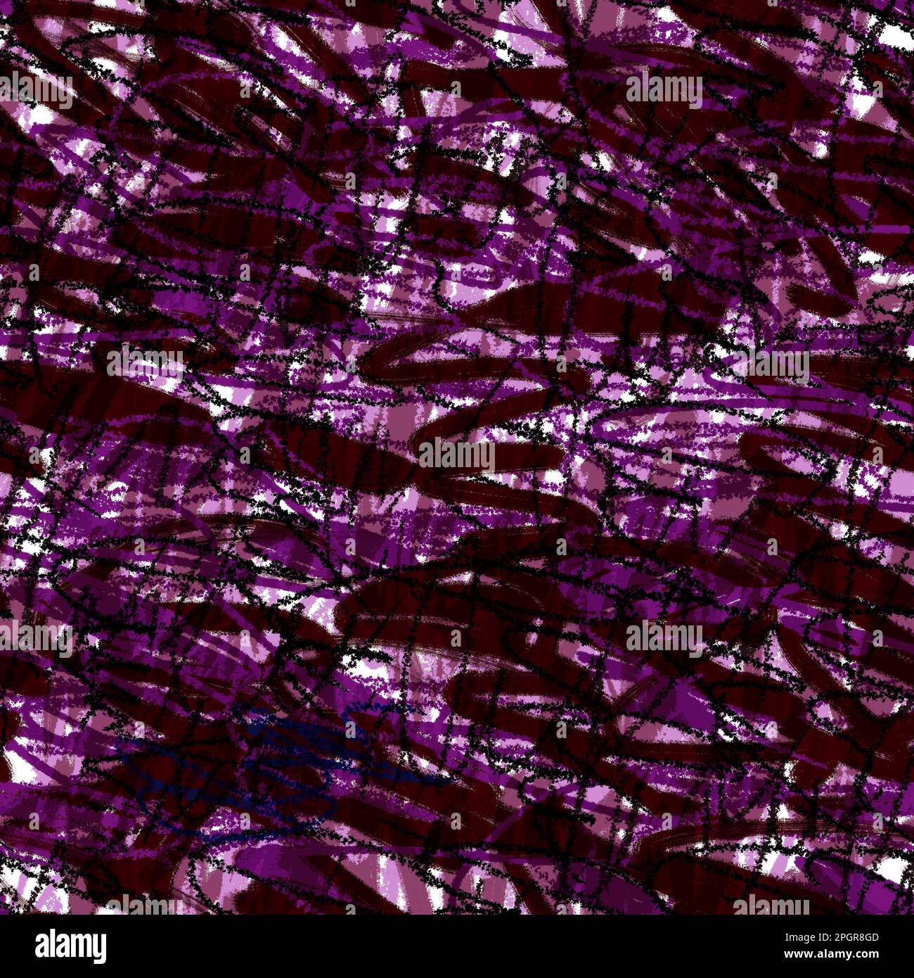 Hand drawn seamless abstract doodle pattern in black and pink. Ink hand ...