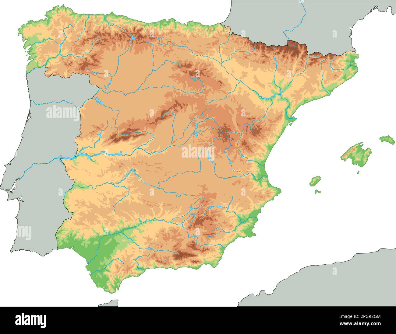 High detailed Spain physical map Stock Vector Image & Art - Alamy