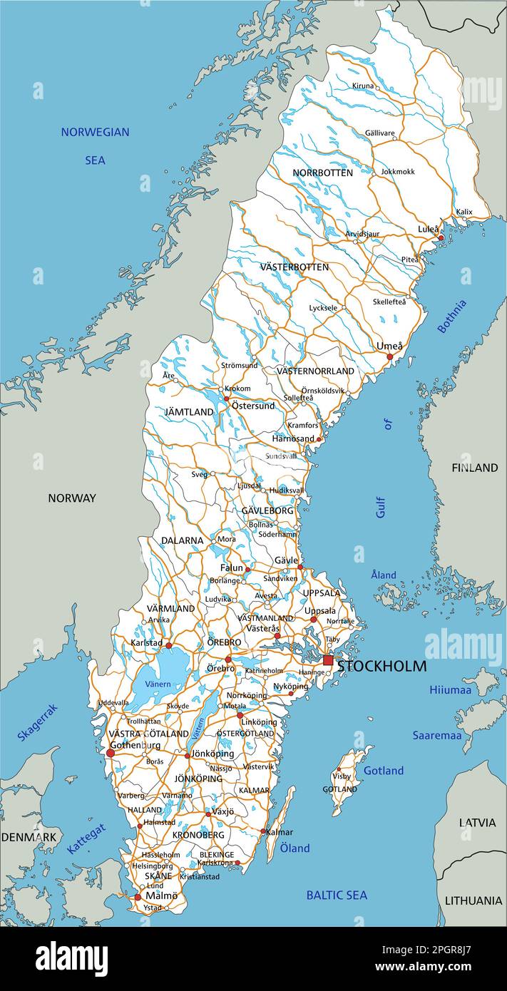 High detailed Sweden road map with labeling Stock Vector Image & Art ...