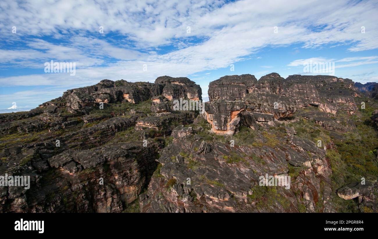 Steep sandstone cliffs on the plateau of Auyan tepui, a famous table ...