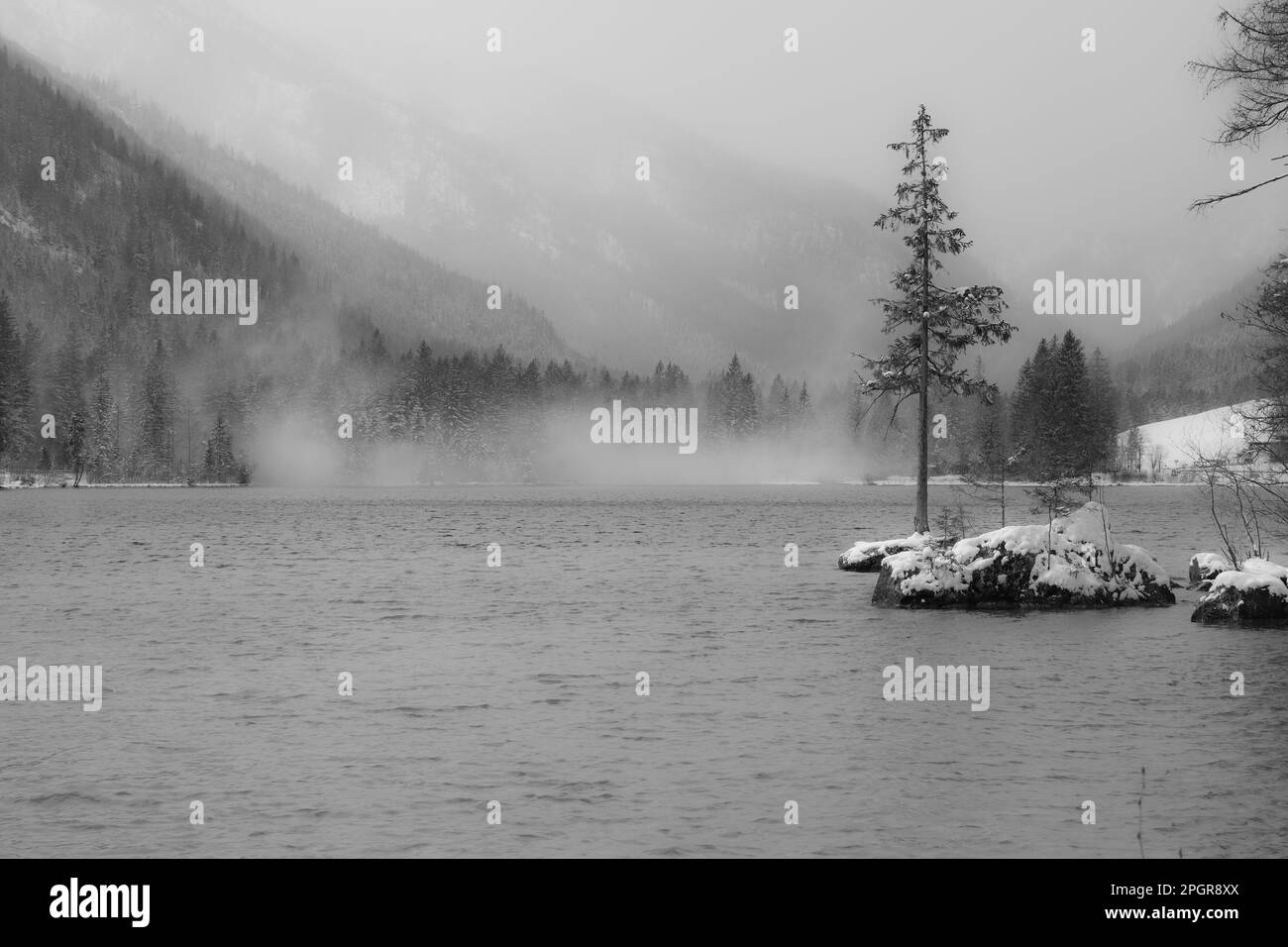 Winter view lake in Black and White Stock Photos & Images - Alamy
