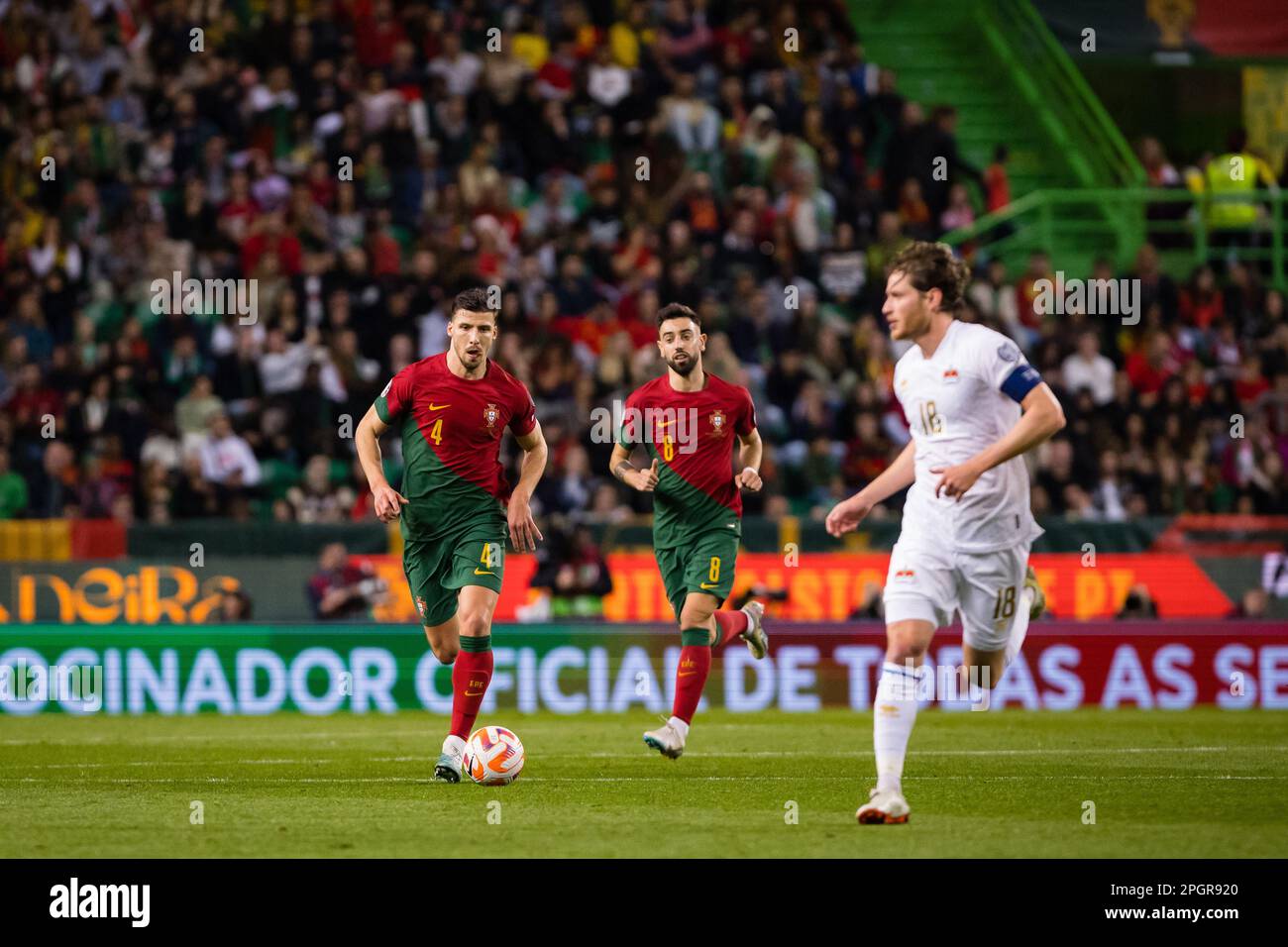 Lisbon, Portugal. 23rd Mar, 2023. Ruben Dias and Bruno Fernandes of ...