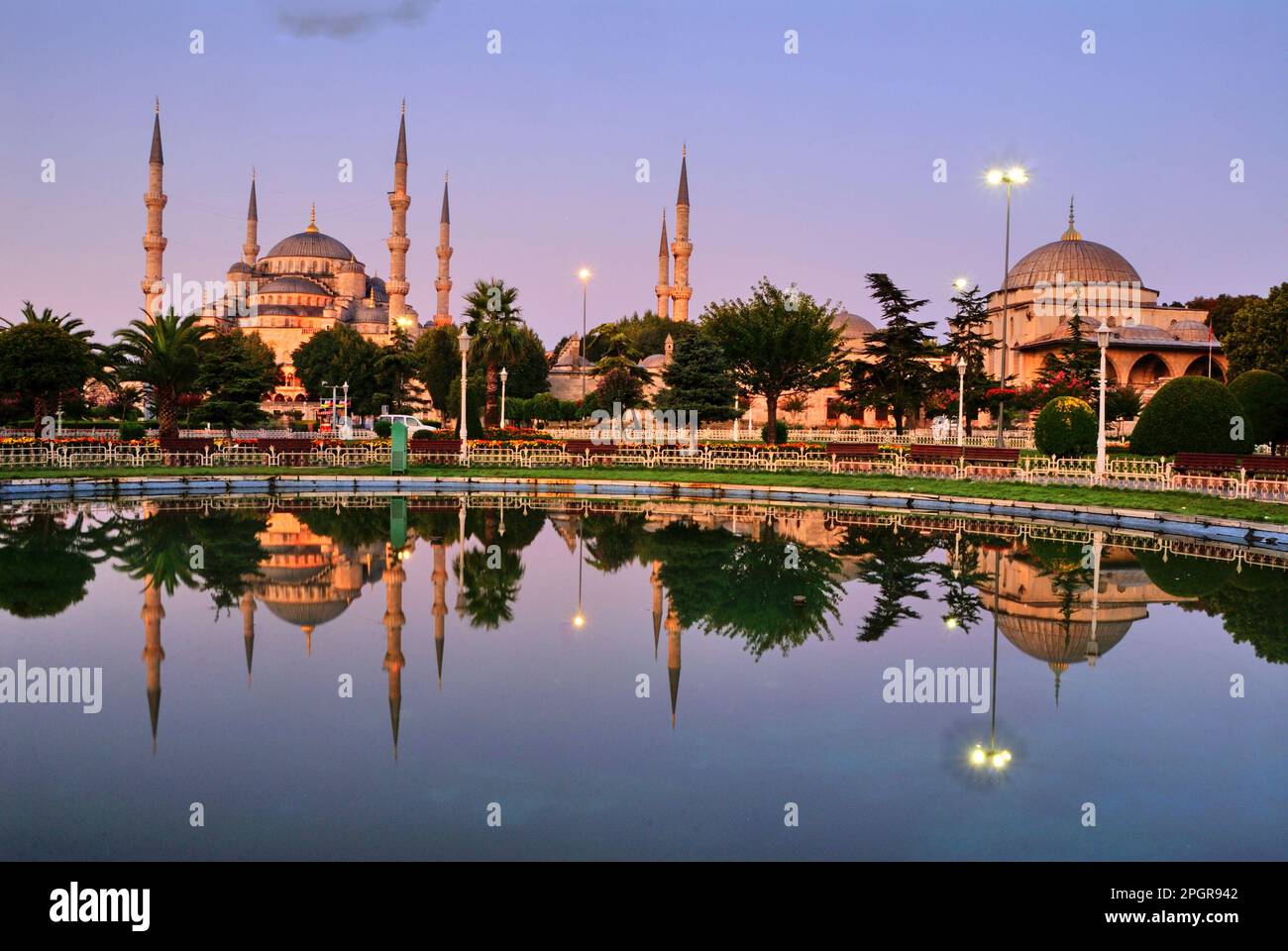 the mosque of the sultan ahmed and its reflections in early morning ...