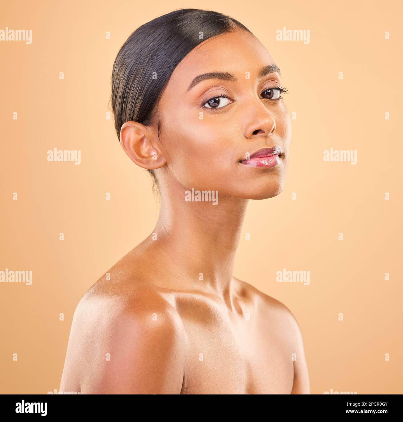 Beauty portrait, face and a woman in studio for skincare, cosmetics ...