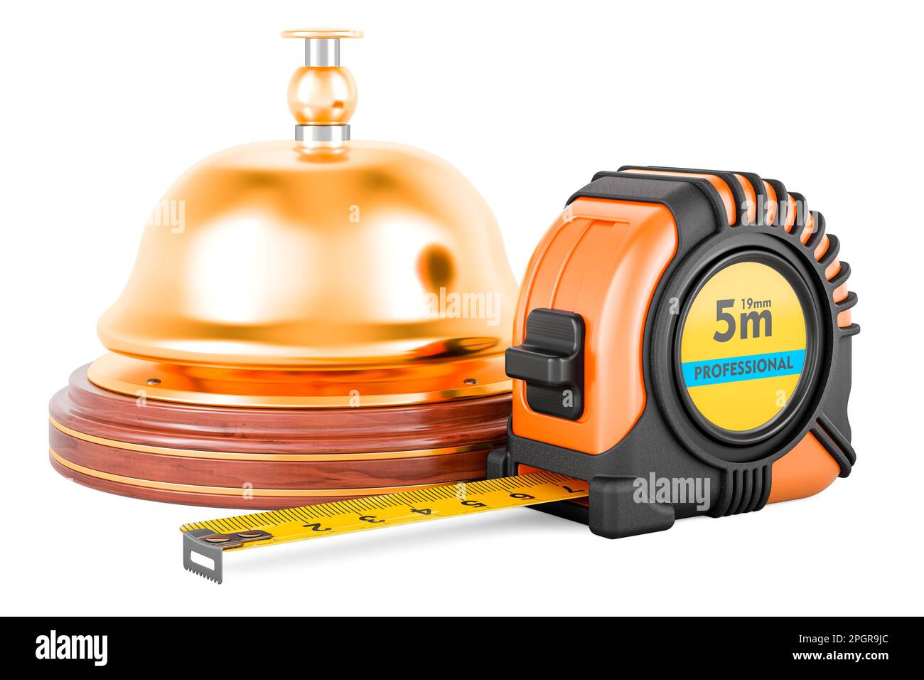 Reception bell with tape measure, 3D rendering isolated on white ...