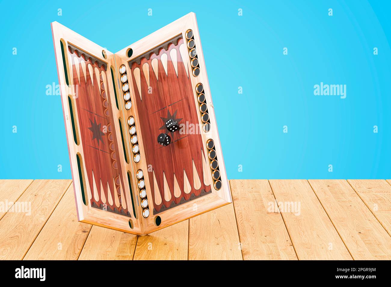 Backgammon, board game on the wooden table, 3D rendering Stock Photo ...
