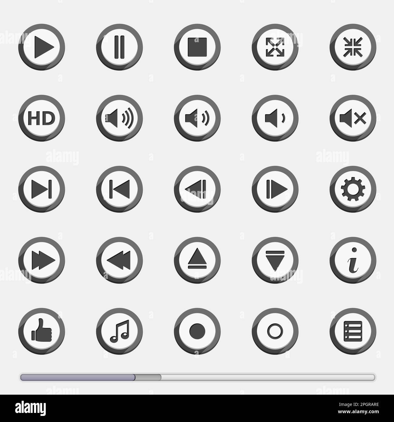 Set of media player buttons and progress bar, flat design, vector eps10 ...
