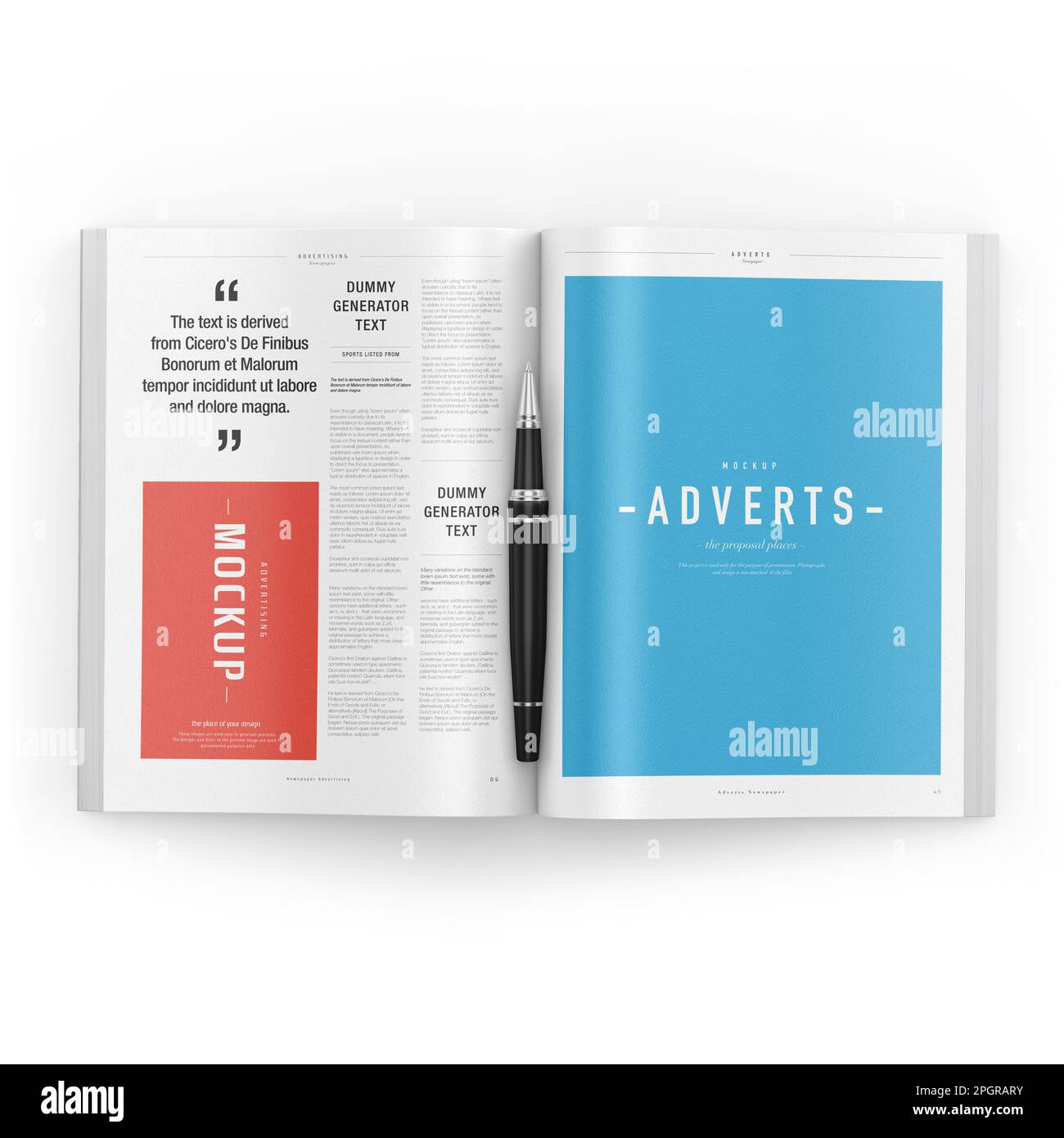 Newspaper Advertising Magazine Brochure Mockup on White Background. 3D ...