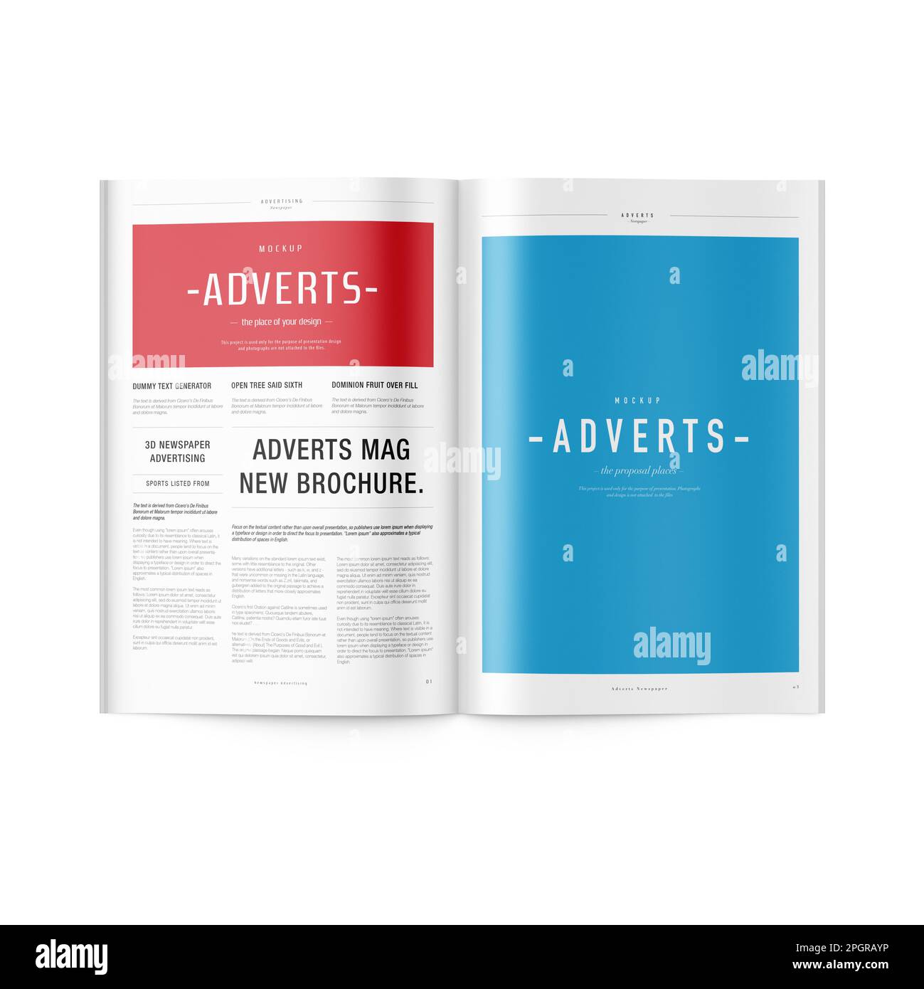Newspaper Advertising Magazine Brochure Mockup on White Background. 3D ...