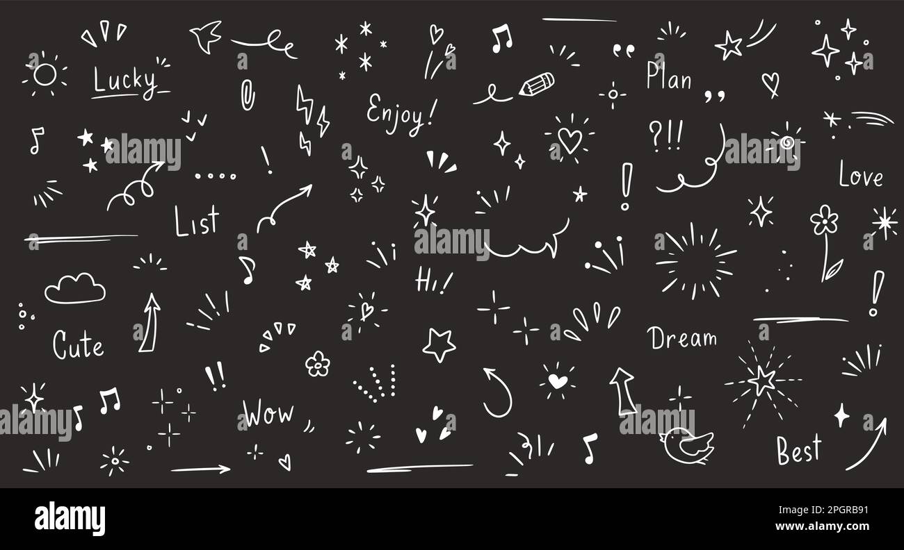 Doodle cute glitter pen line elements. Doodle heart, arrow, star ...