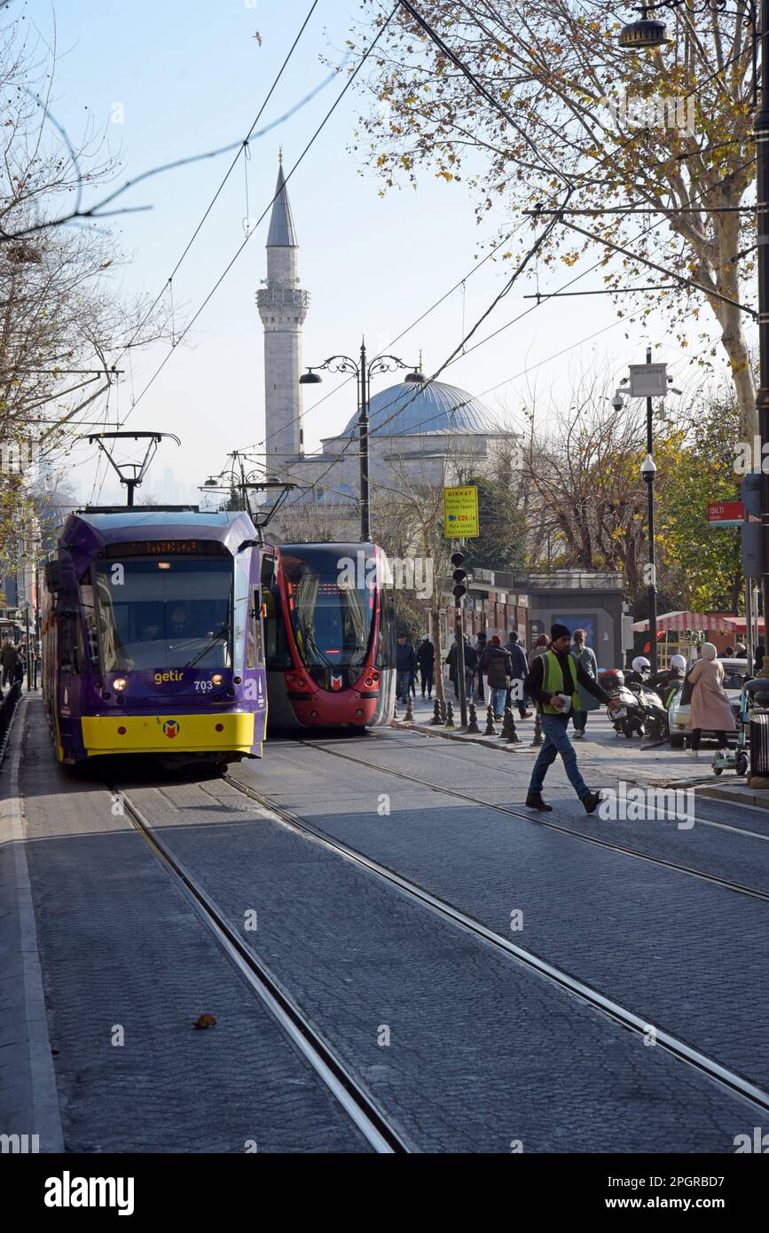 Turkish Tram passing on Divan Yolu Cd, Istanbul, Turkey Stock Photo - Alamy