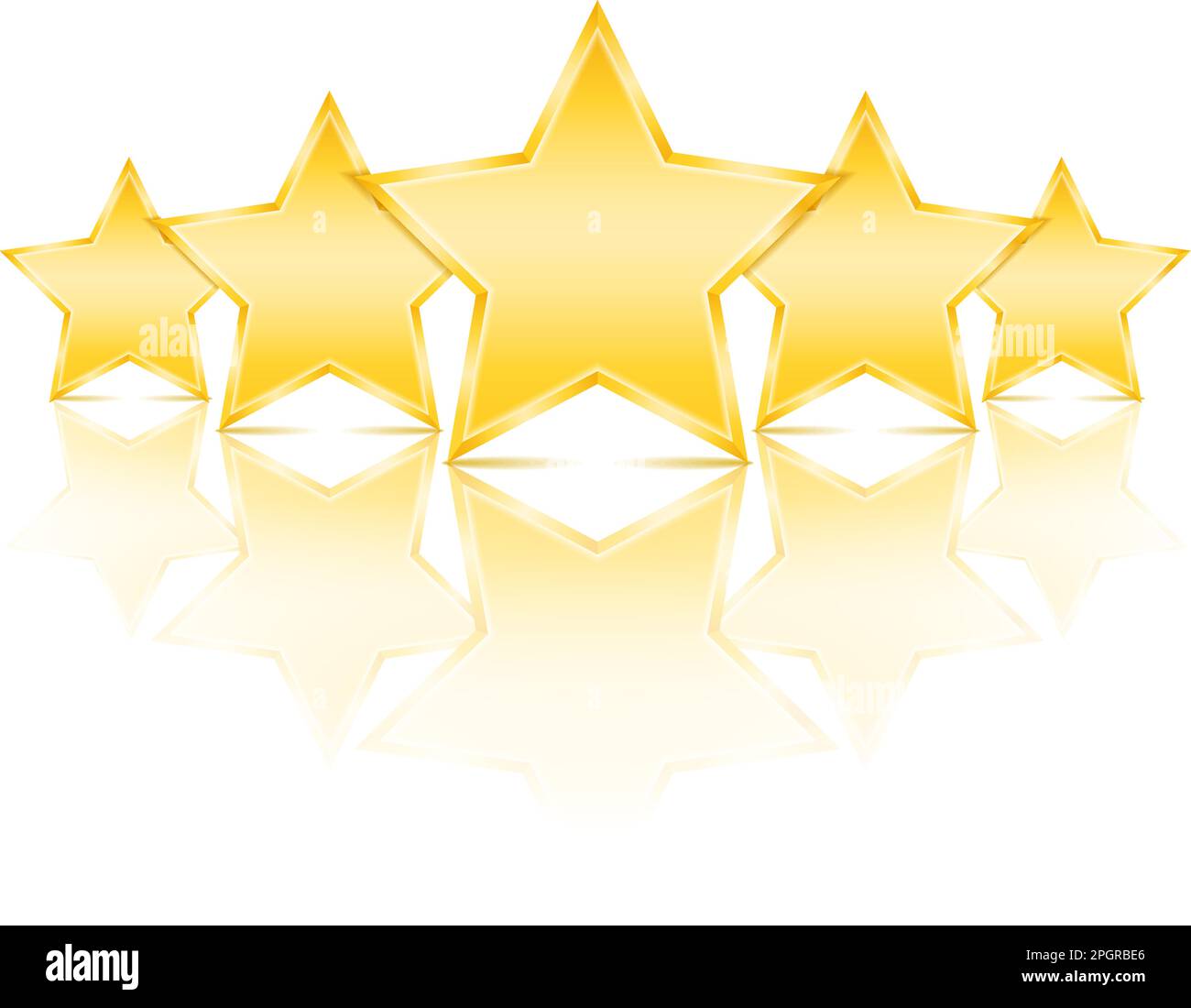 Five golden stars with reflection on white background, vector eps10 ...