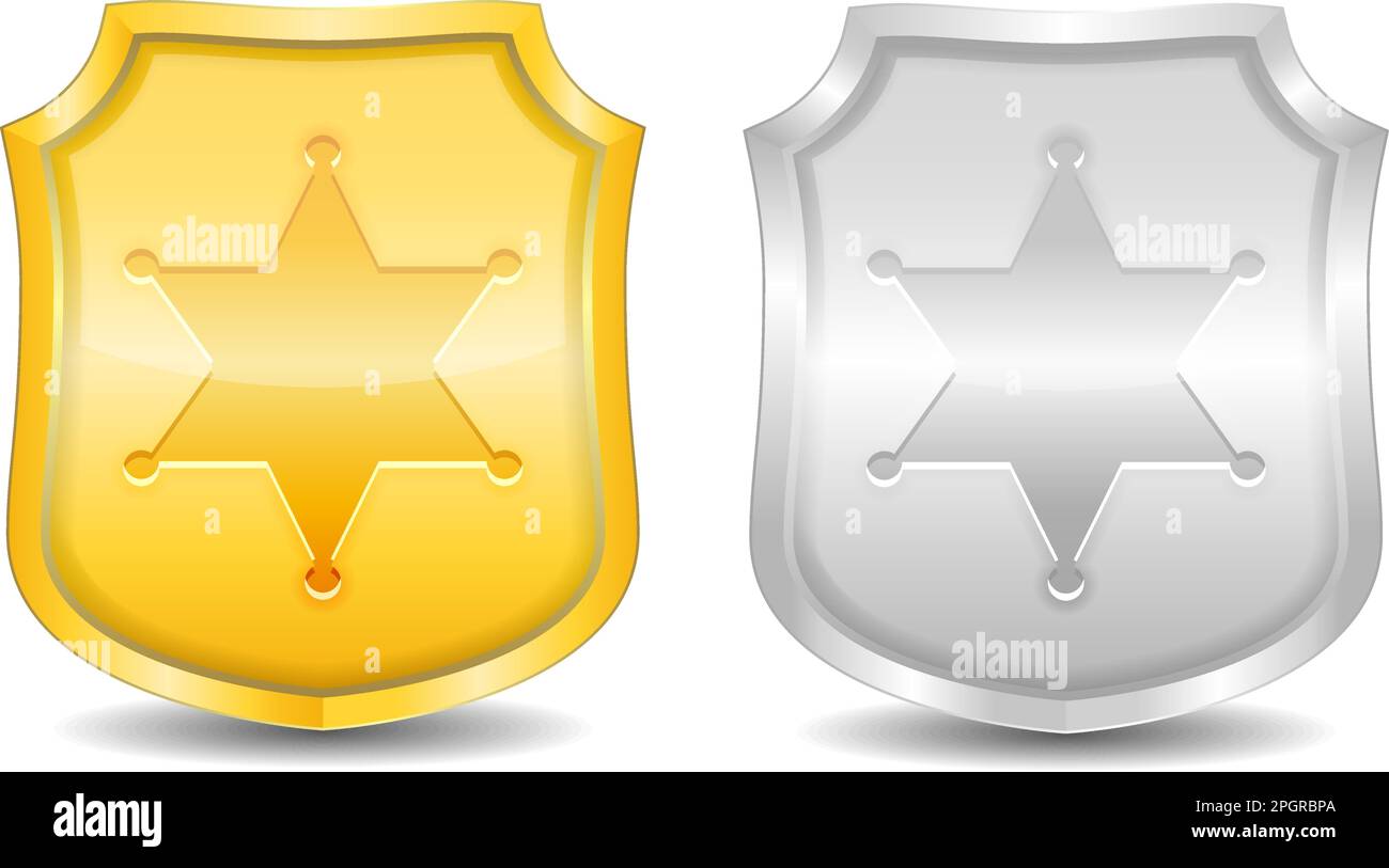 Golden and silver police badges, vector eps10 illustration Stock Vector ...