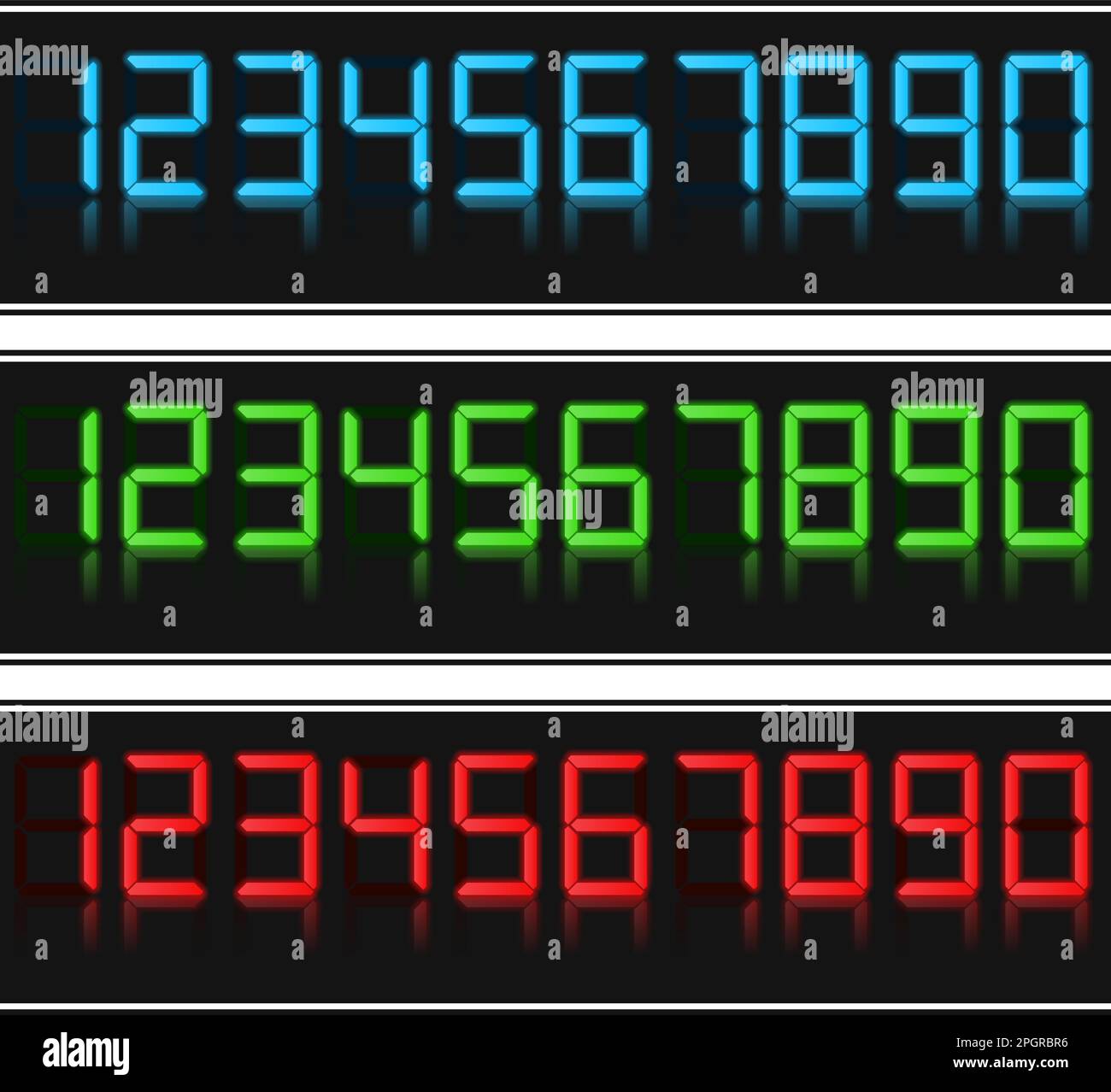 Glowing digital numbers, blue, green and red colors, vector eps10 ...