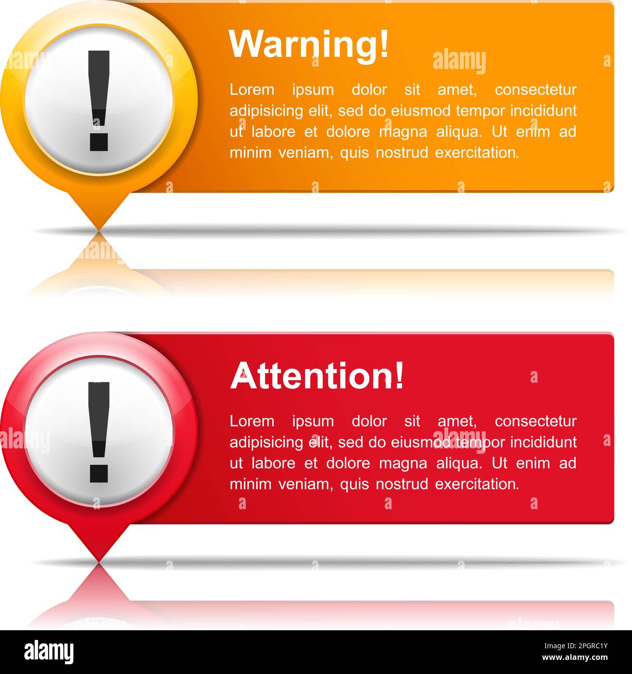 Attention and warning banners with exclamation marks, vector eps10 ...
