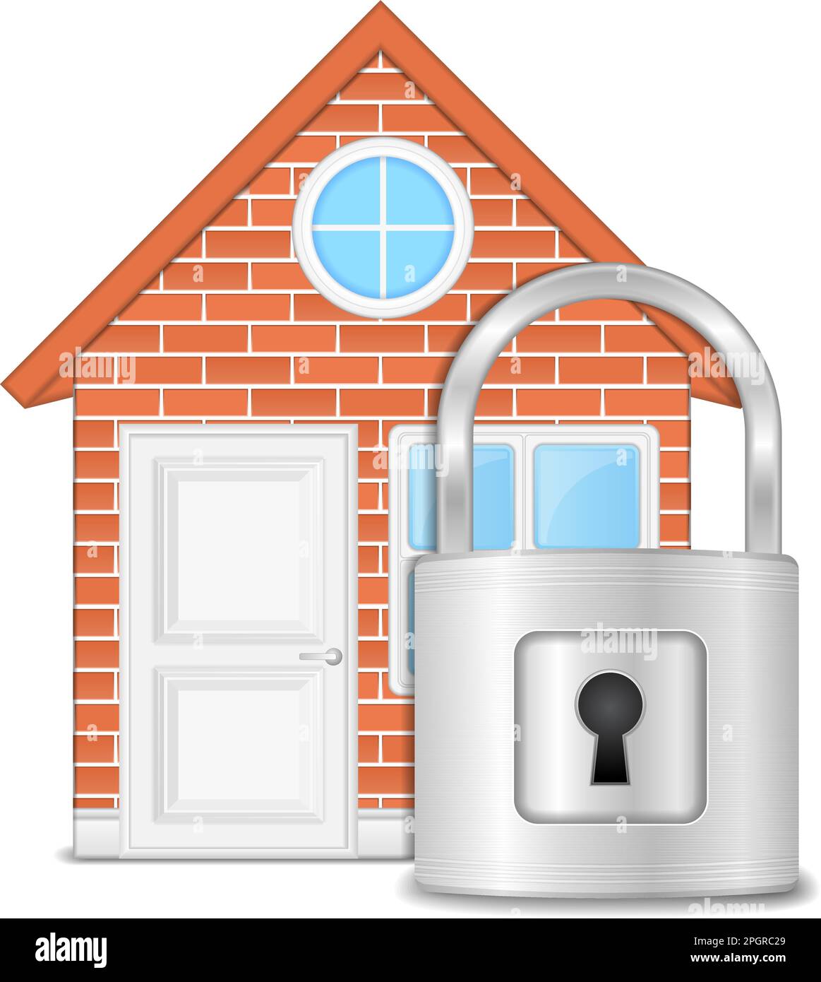 Brick house with lock, house security concept, vector eps10 ...