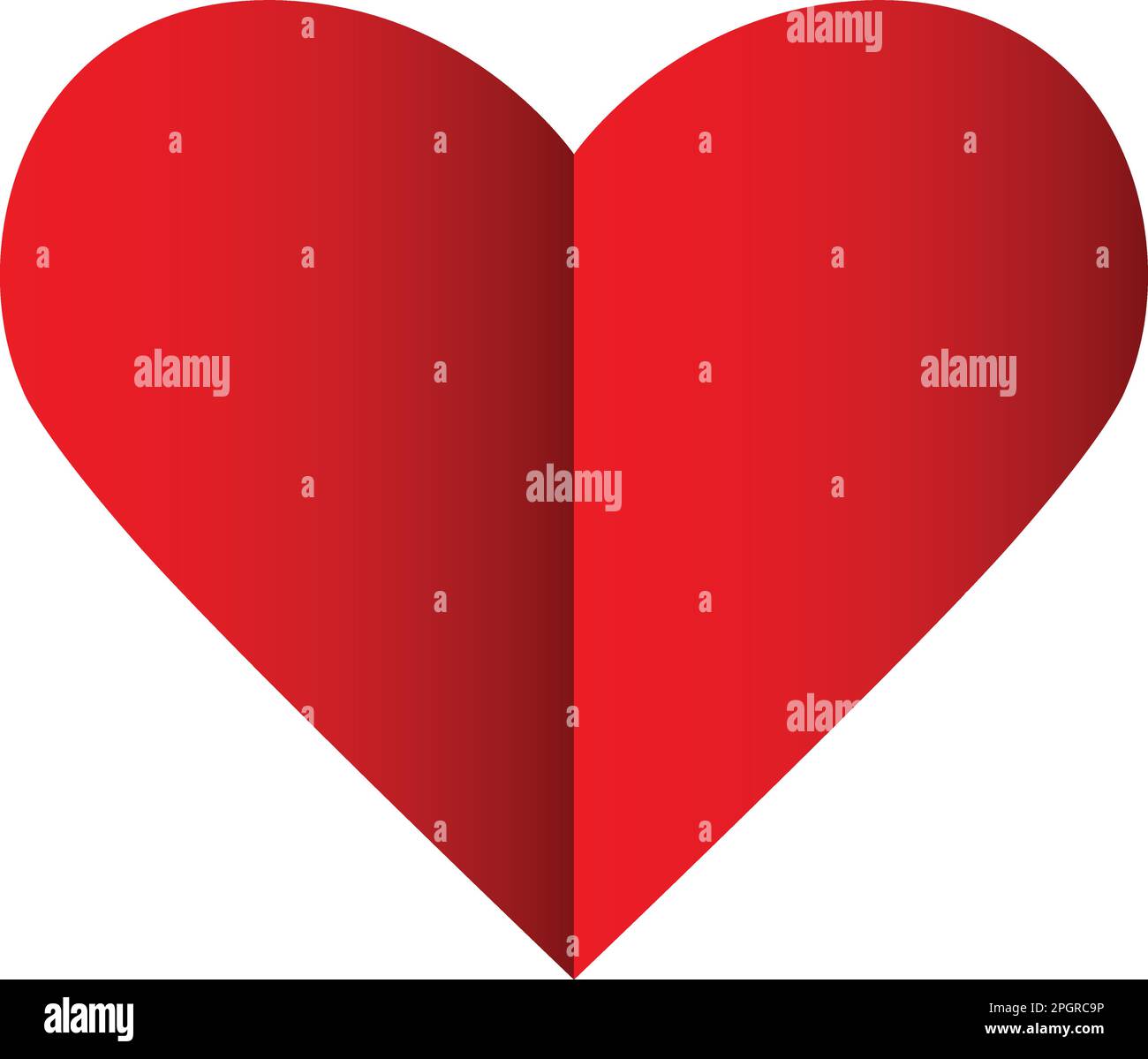 Beautiful red heart with red gradient effect gives a vertical fold in ...