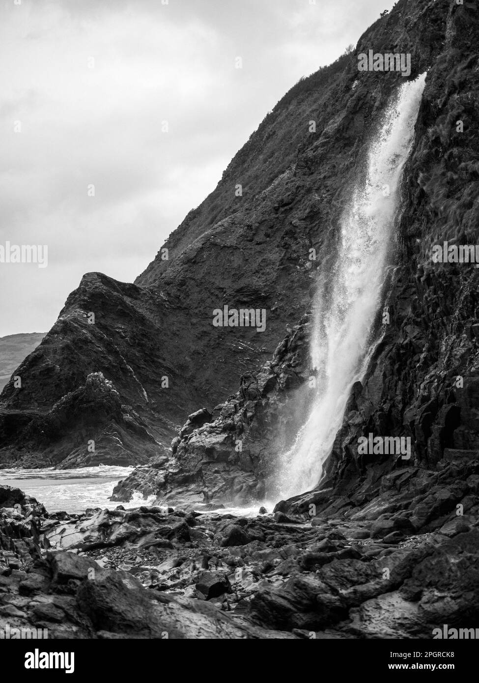 Clouds and rain over the ocean along the Welsh coastal path and ...