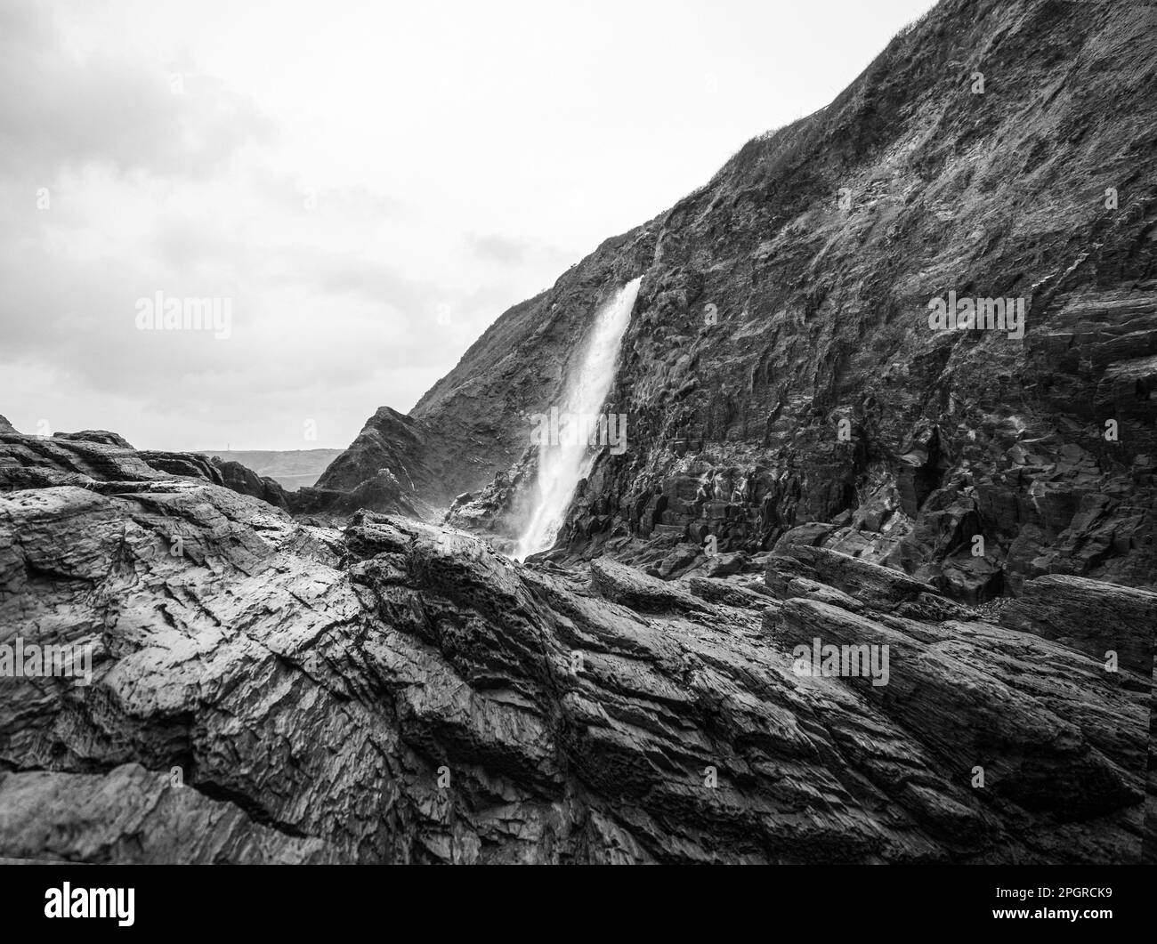 Clouds and rain over the ocean along the Welsh coastal path and ...