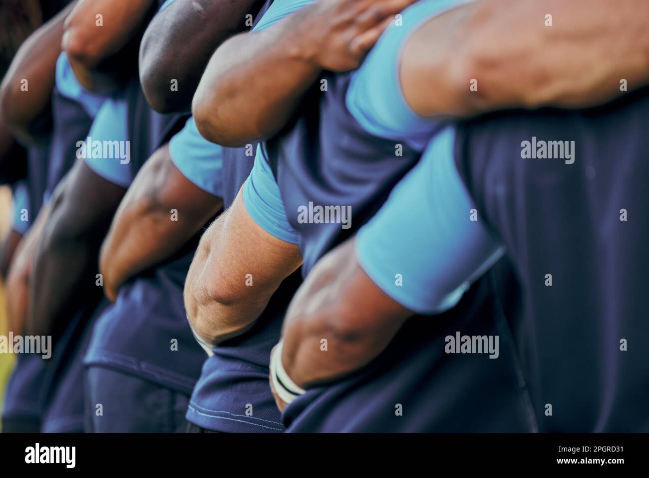 Rugby, sports and team of athletes embracing and standing together for ...