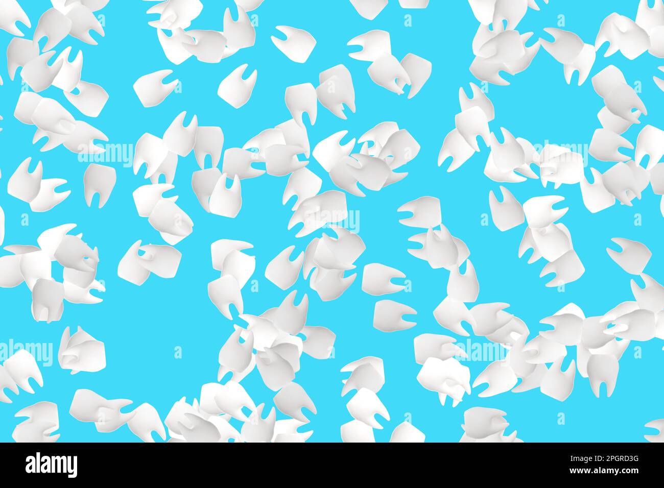 Abstract background made from white teeth scattered throughout in blue ...