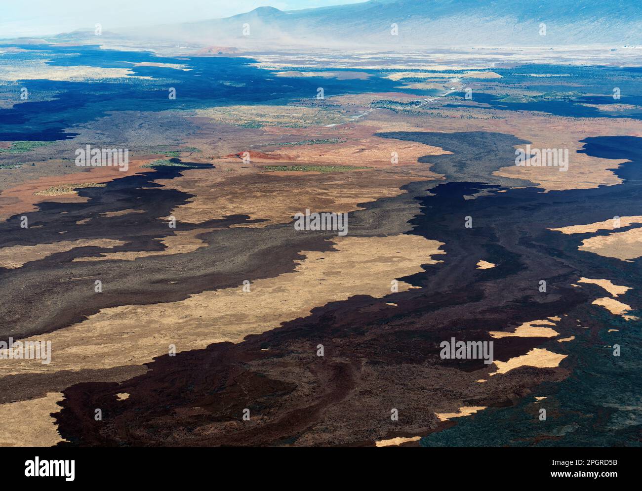 Barren and lifeless volcanic landscape of Hawaii, with petrified lava ...