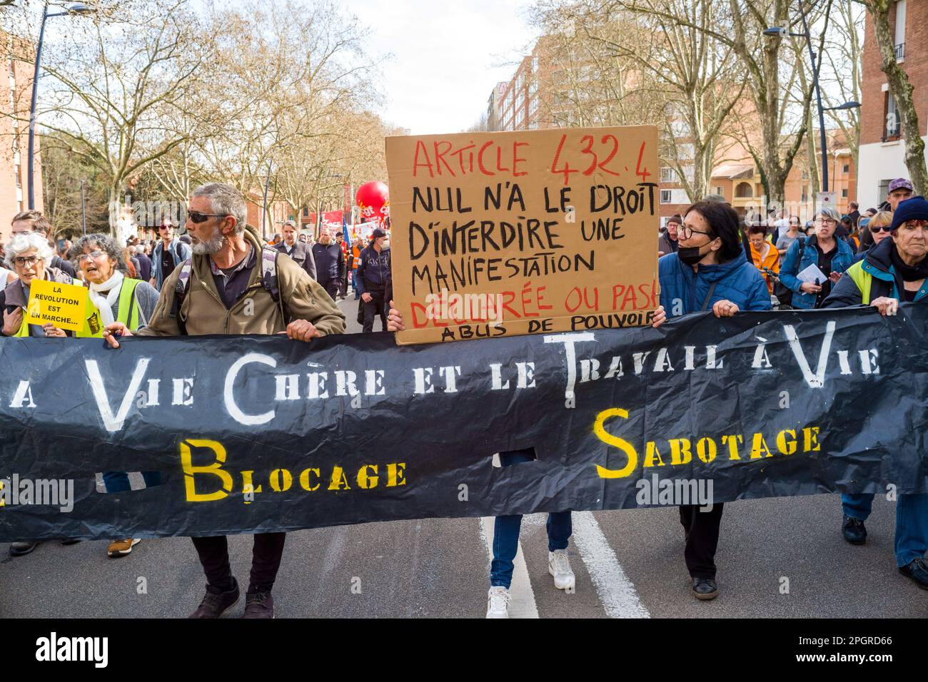 Toulouse, France. 23rd Mar, 2023. At the head of the procession ...