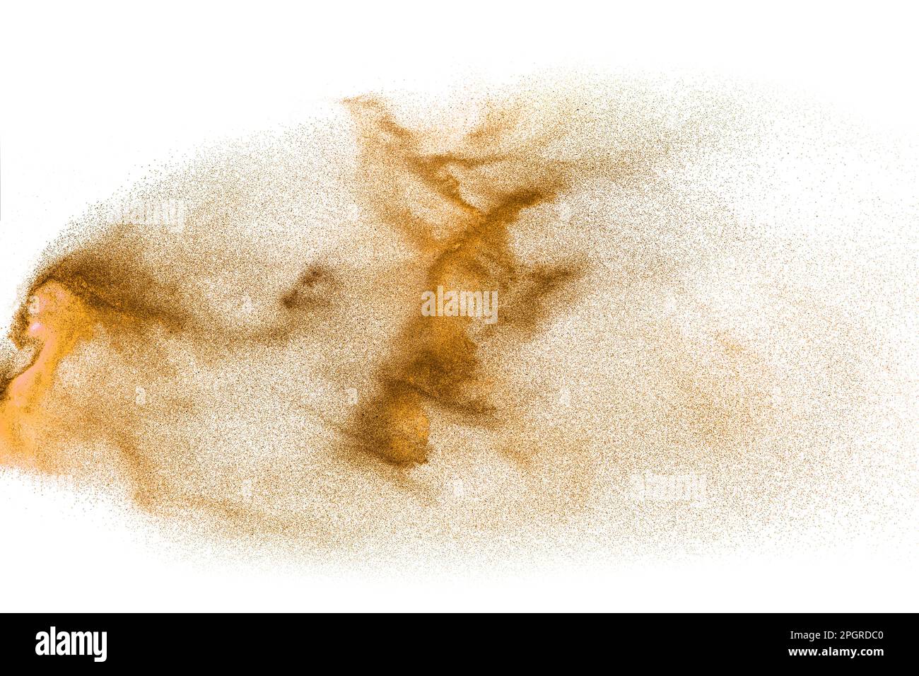 Brown sand explosion isolated on white background. Abstract sand cloud ...