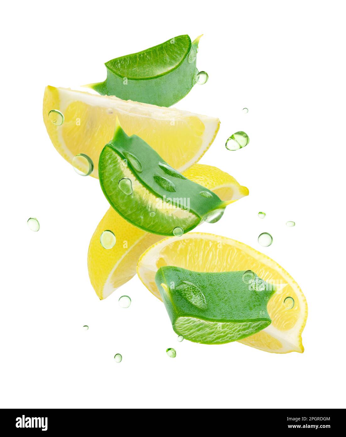 Aloe vera slices with lemon isolated on white background with clipping ...