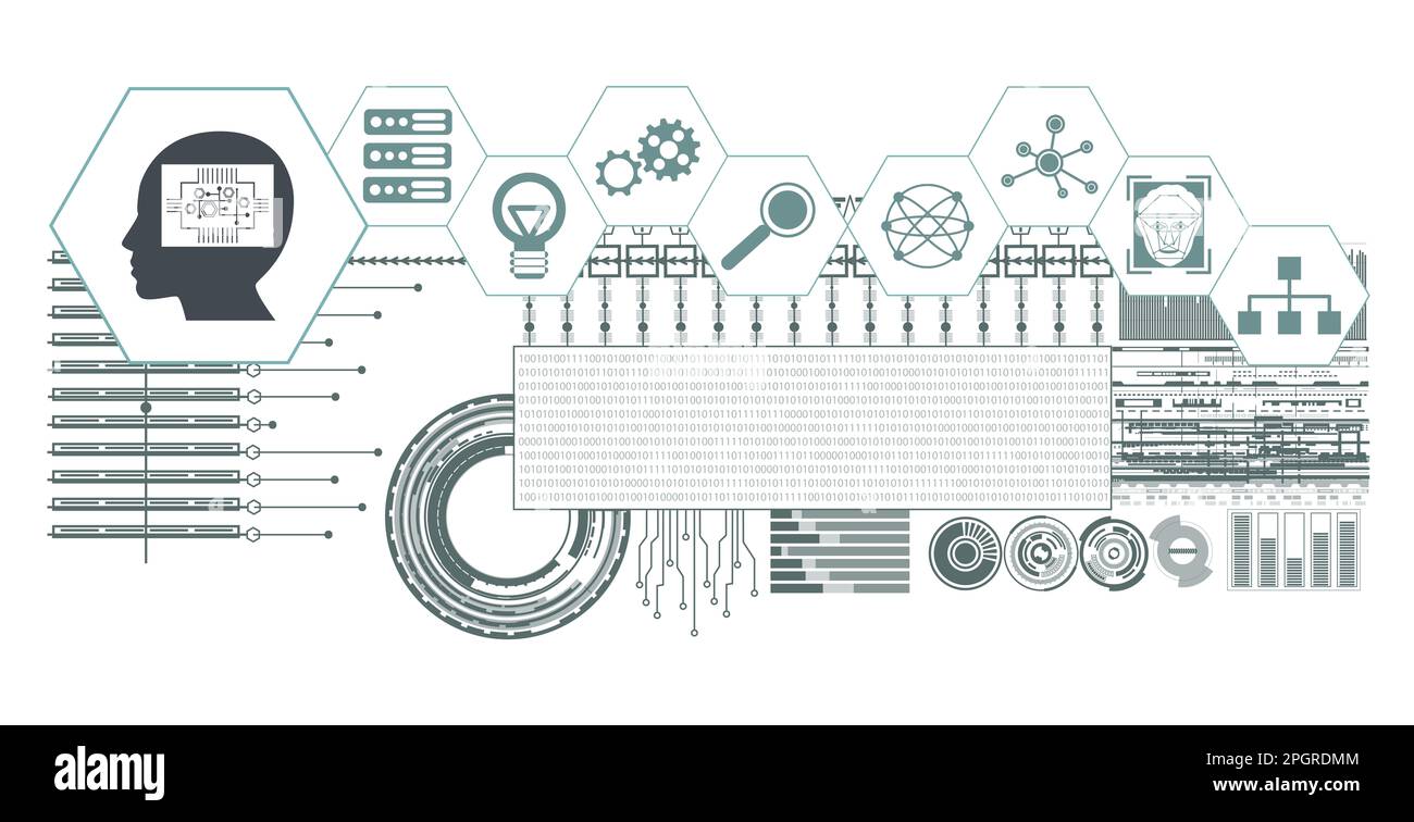 Concept of machine learning with connected icons Stock Photo - Alamy