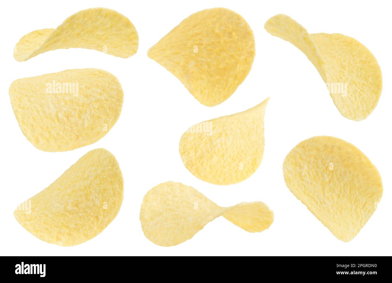 Collection of potato chips slices isolated on white background with ...